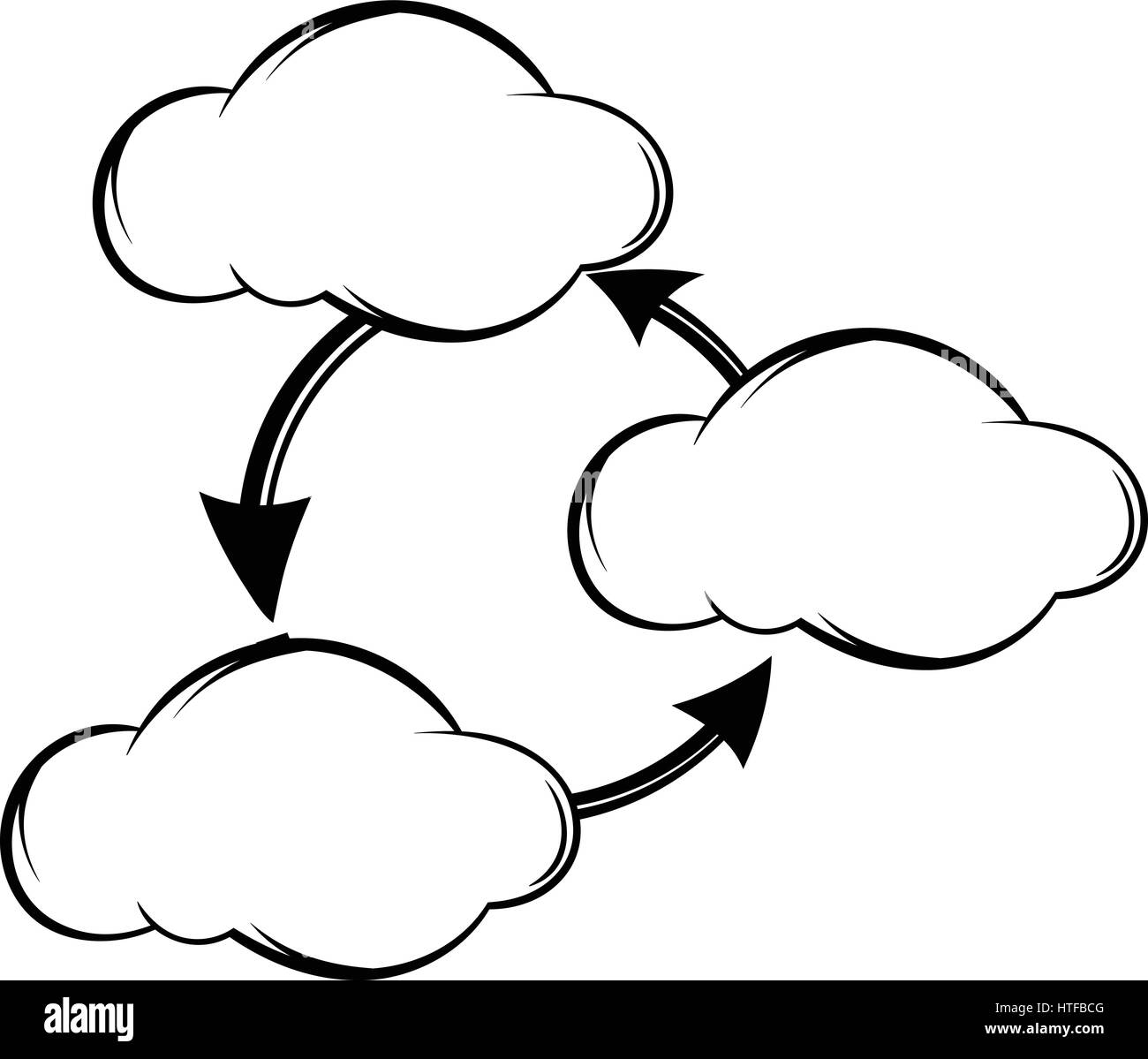 Three clouds communicating with each other icon in cartoon style ...