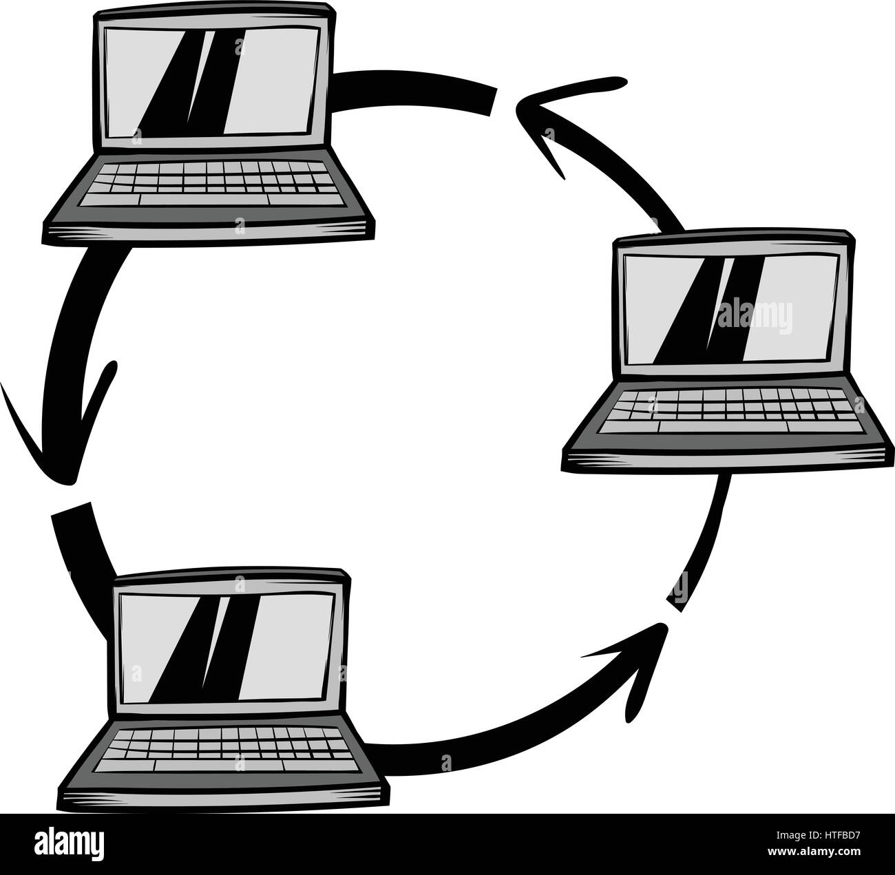 Exchange of data between three computers icon in cartoon style isolated ...