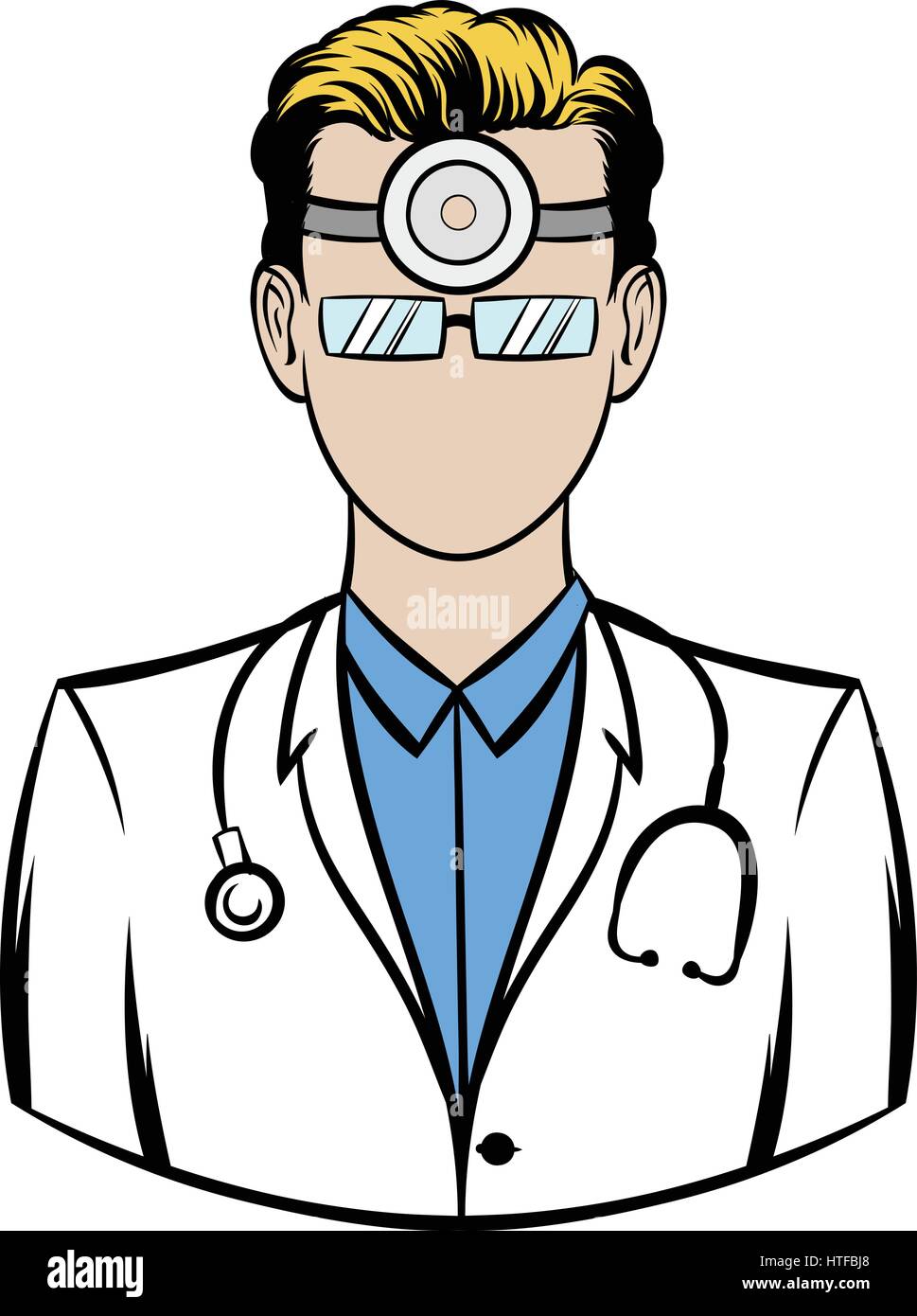 Doctor with stethoscope and reflector frontal of otolaryngologist icon ...
