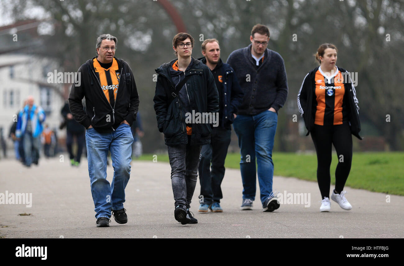 Hull City supporters arrive for the Premier League match at the KCOM Stadium, Hull Stock Photo ...