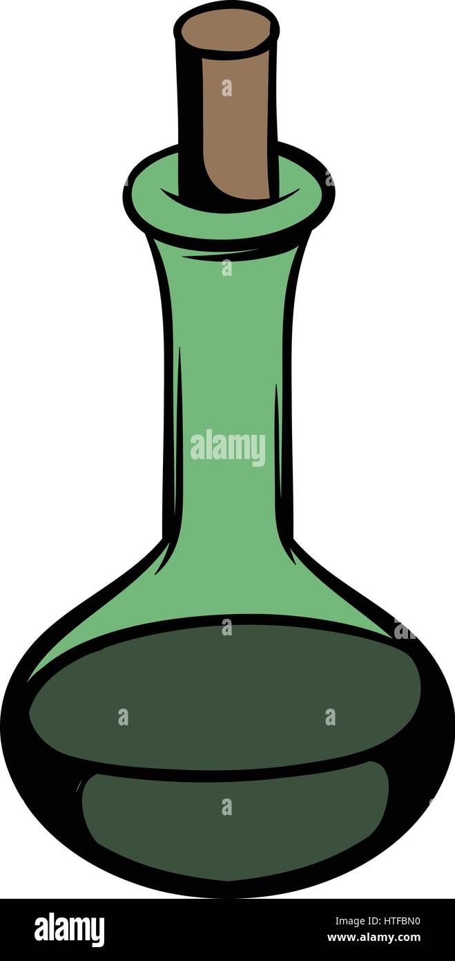 Glass flask with green magic liquid icon in cartoon style isolated ...