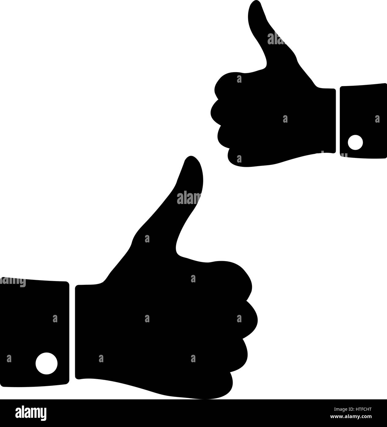 Black icons thumbs up on a white background, left and right hand ...