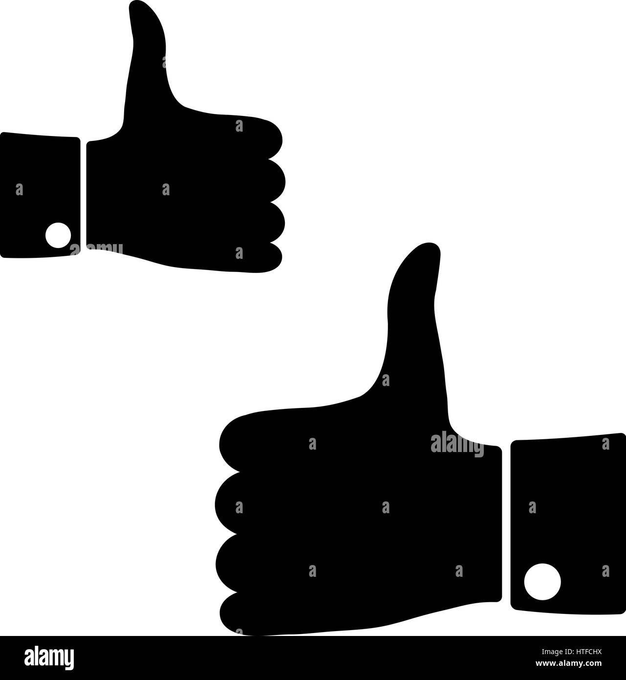 Black icons thumbs up on a white background, left and right hand ...