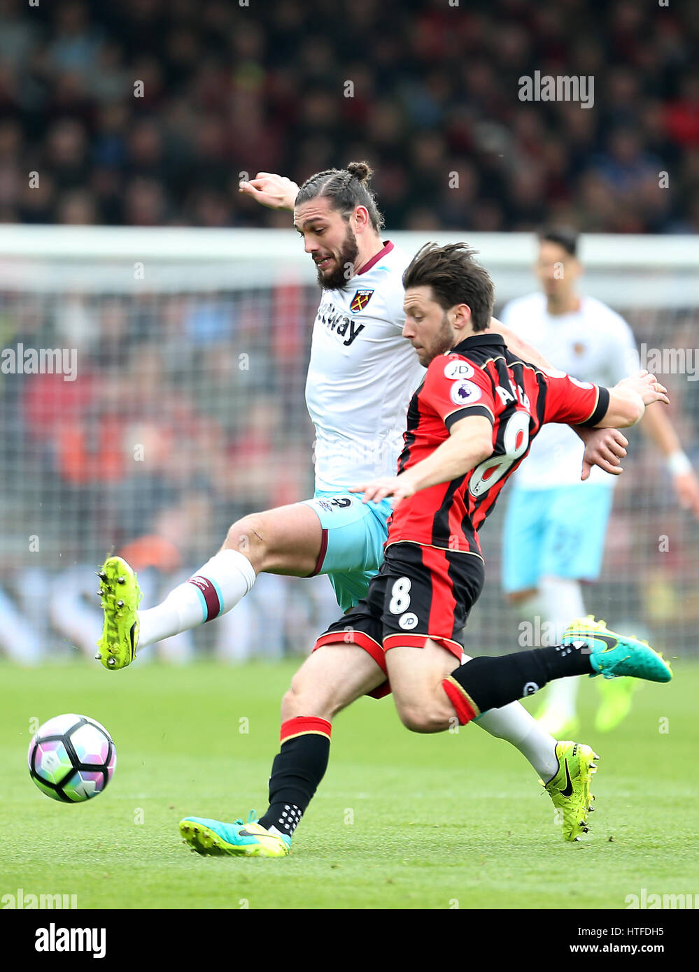 West Ham United's Andy Carroll (left) and AFC Bournemouth's Harry Arter ...