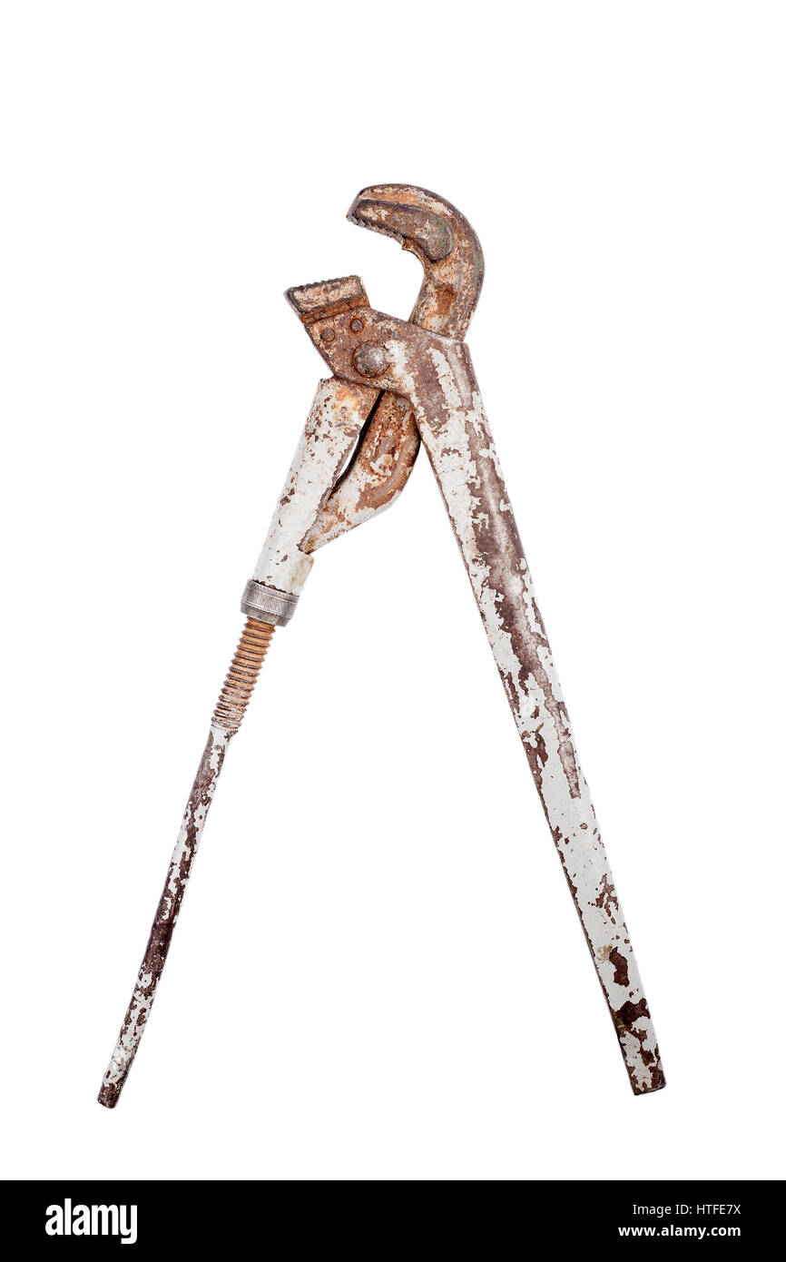 Old rusty adjustable metal key isolated on white background Stock Photo ...