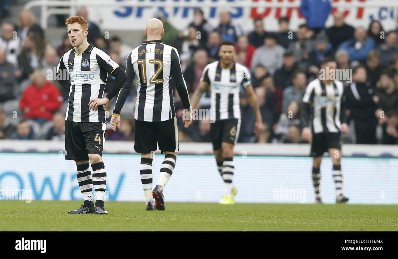 Newcastle United's Jack Colback looks dejected after Fulham score their ...