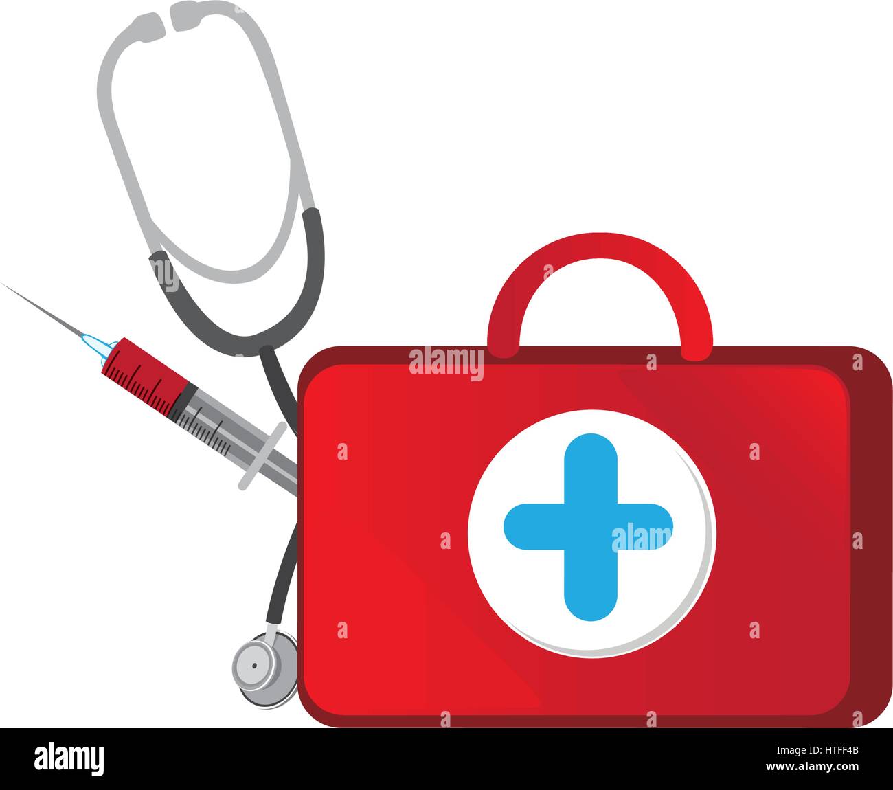 red suitcase health with stethoscope and syringe Stock Vector Image ...