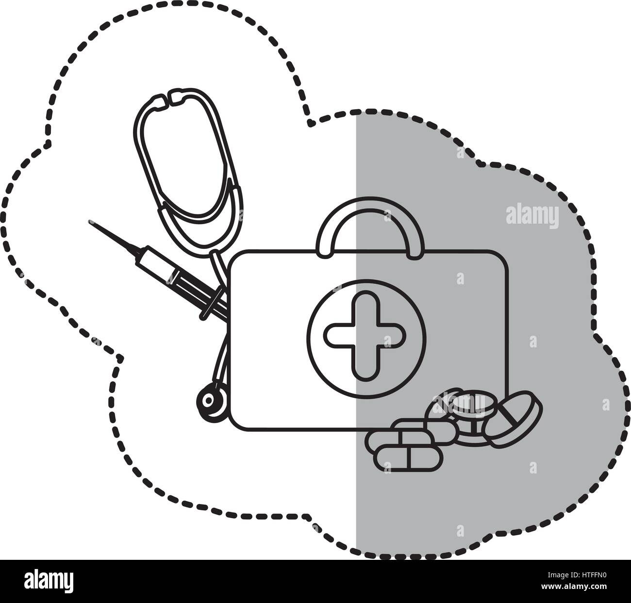 contour suitcase health with stethoscope, syringe and treatment Stock ...