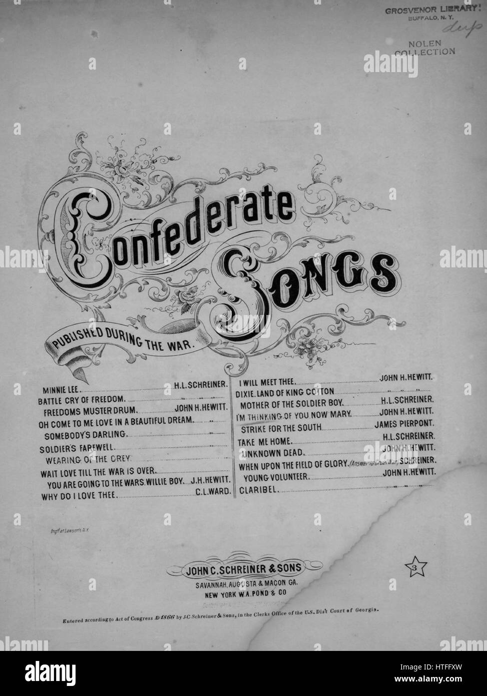 Sheet music cover image of the song 'Confederate Songs Published During ...