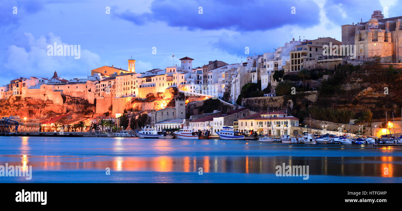 Mahon and harbour at dusk, Minorca, Spain Stock Photo - Alamy