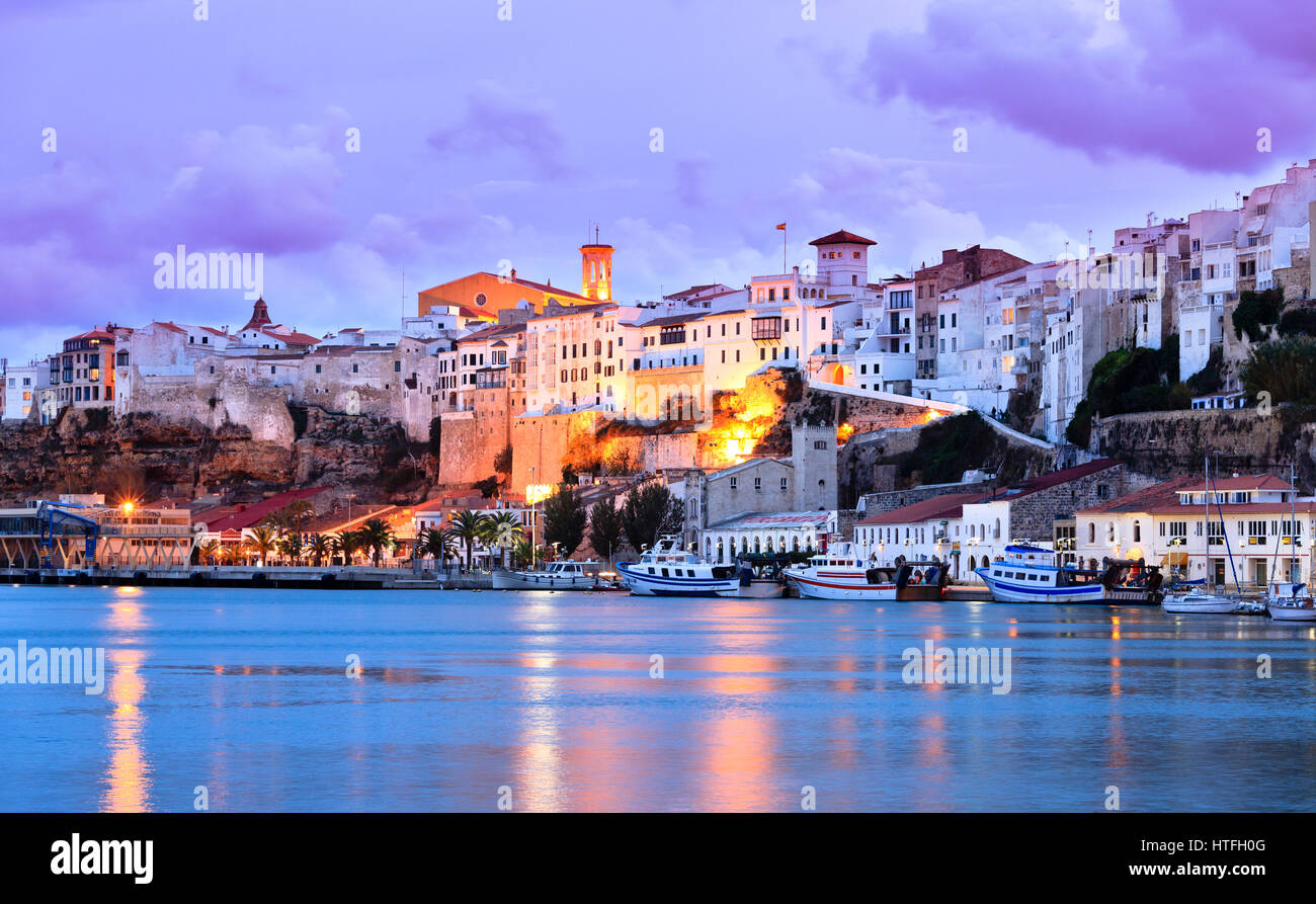 Mahon and harbour at dusk, Minorca, Spain Stock Photo - Alamy