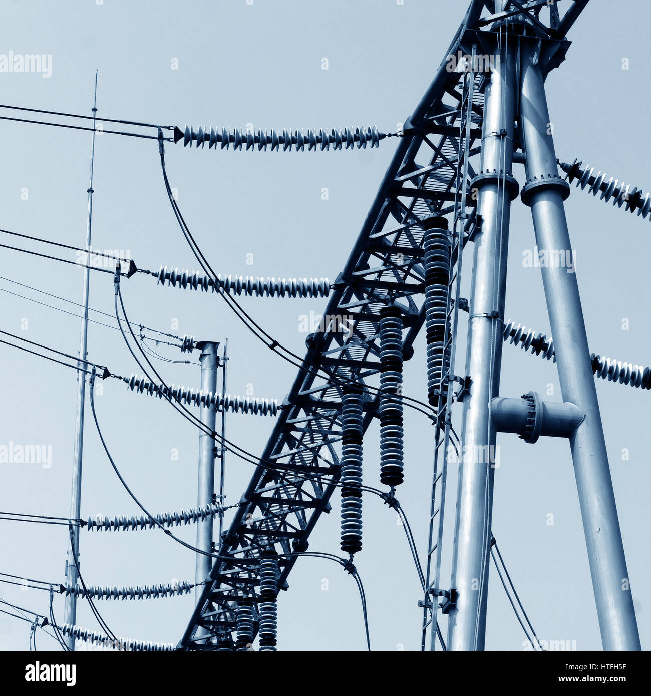 Substation equipment and lines and pylons Stock Photo - Alamy