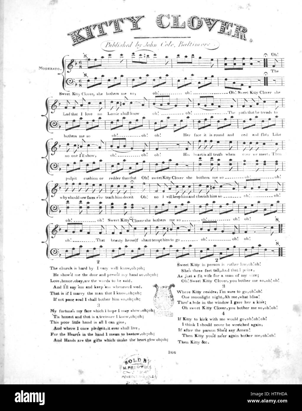Sheet music cover image of the song 'Kitty Clover', with original ...