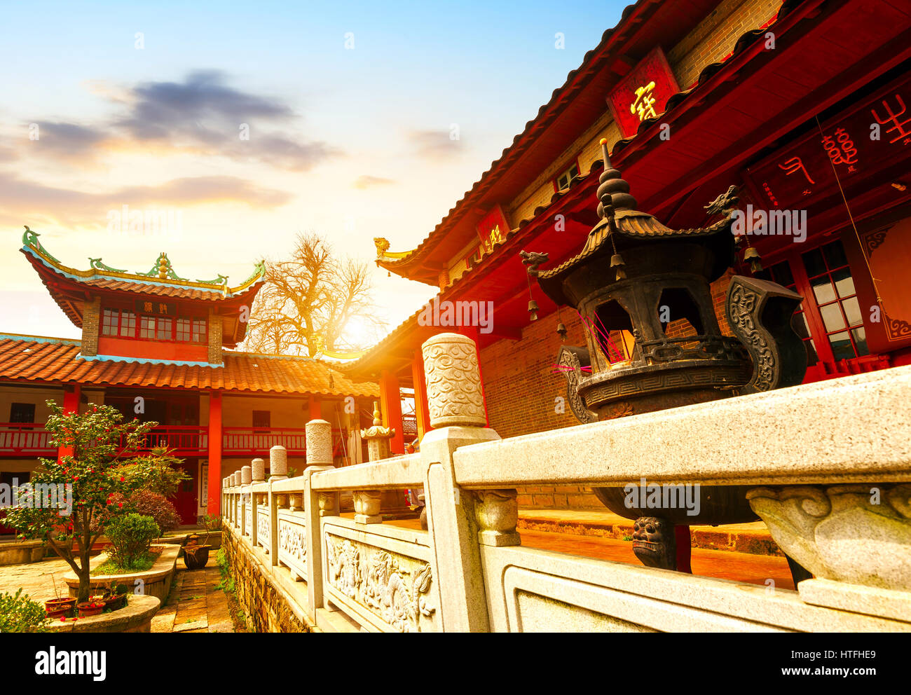Ancient Chinese Temple, dusk landscape Stock Photo - Alamy