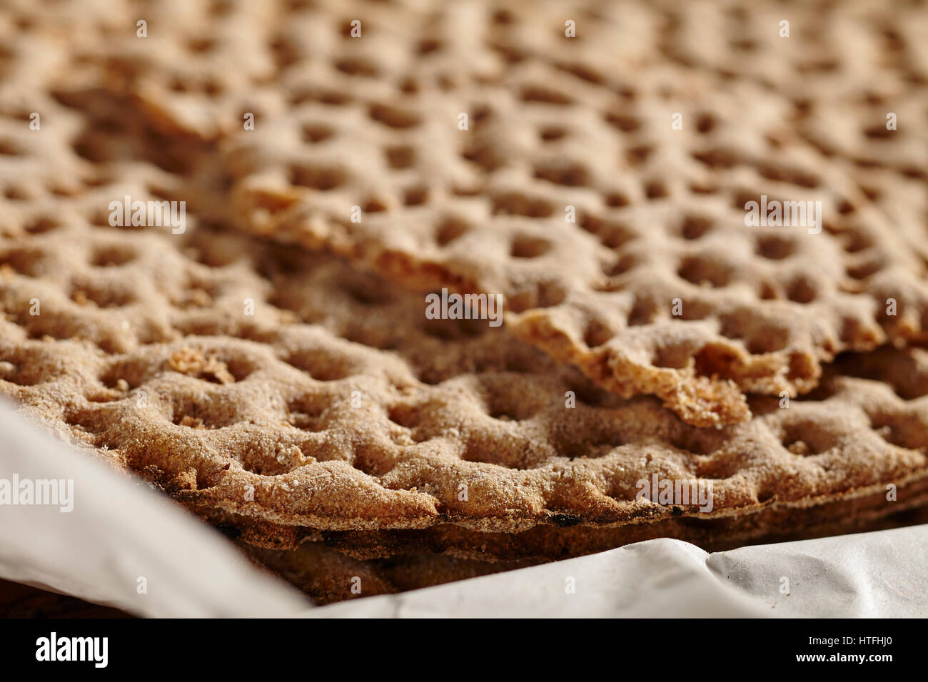 rounds of whole grain, Swedish crispbread, called knockebrod Stock ...