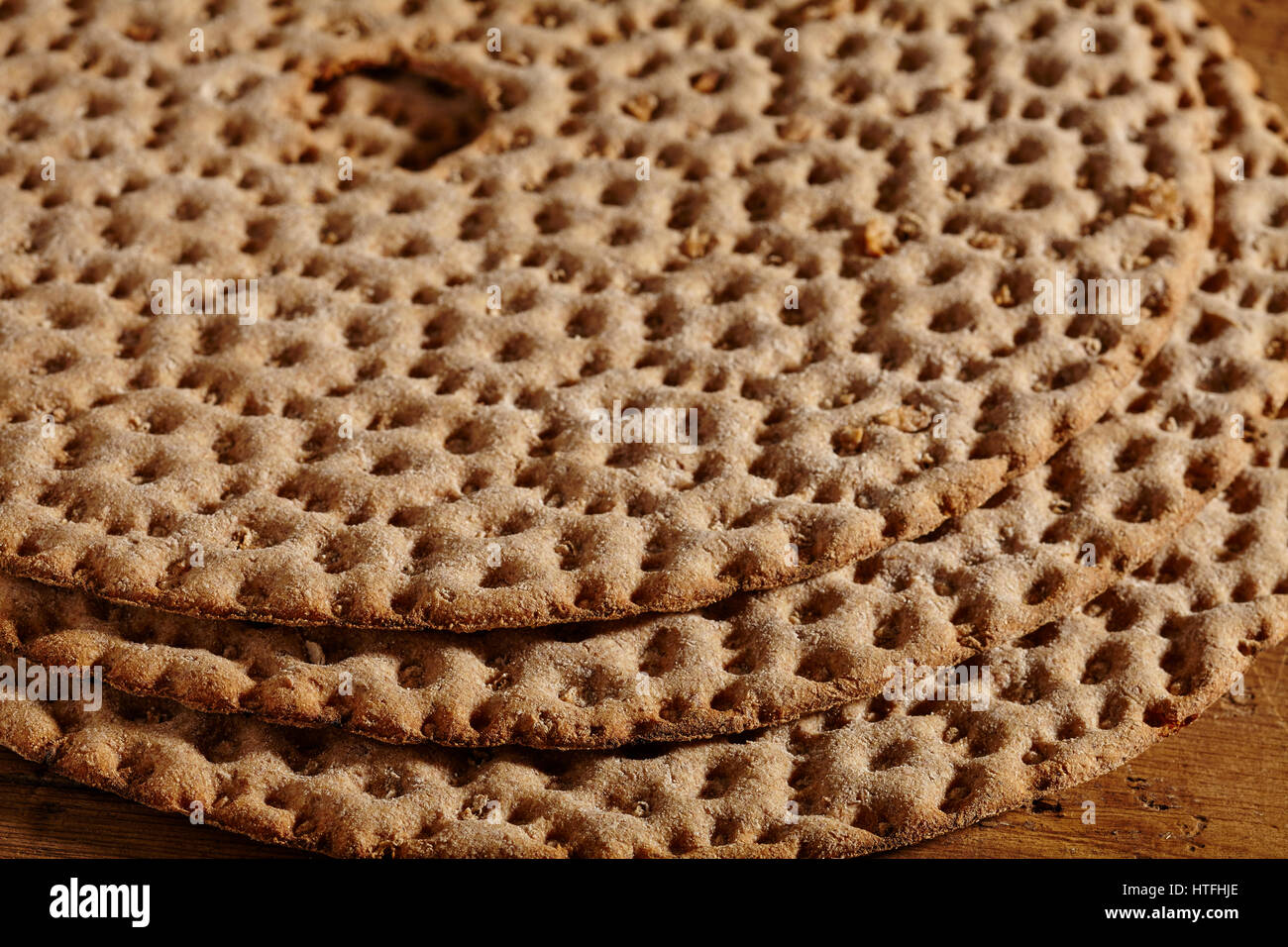 rounds of whole grain, Swedish crispbread, called knockebrod Stock ...