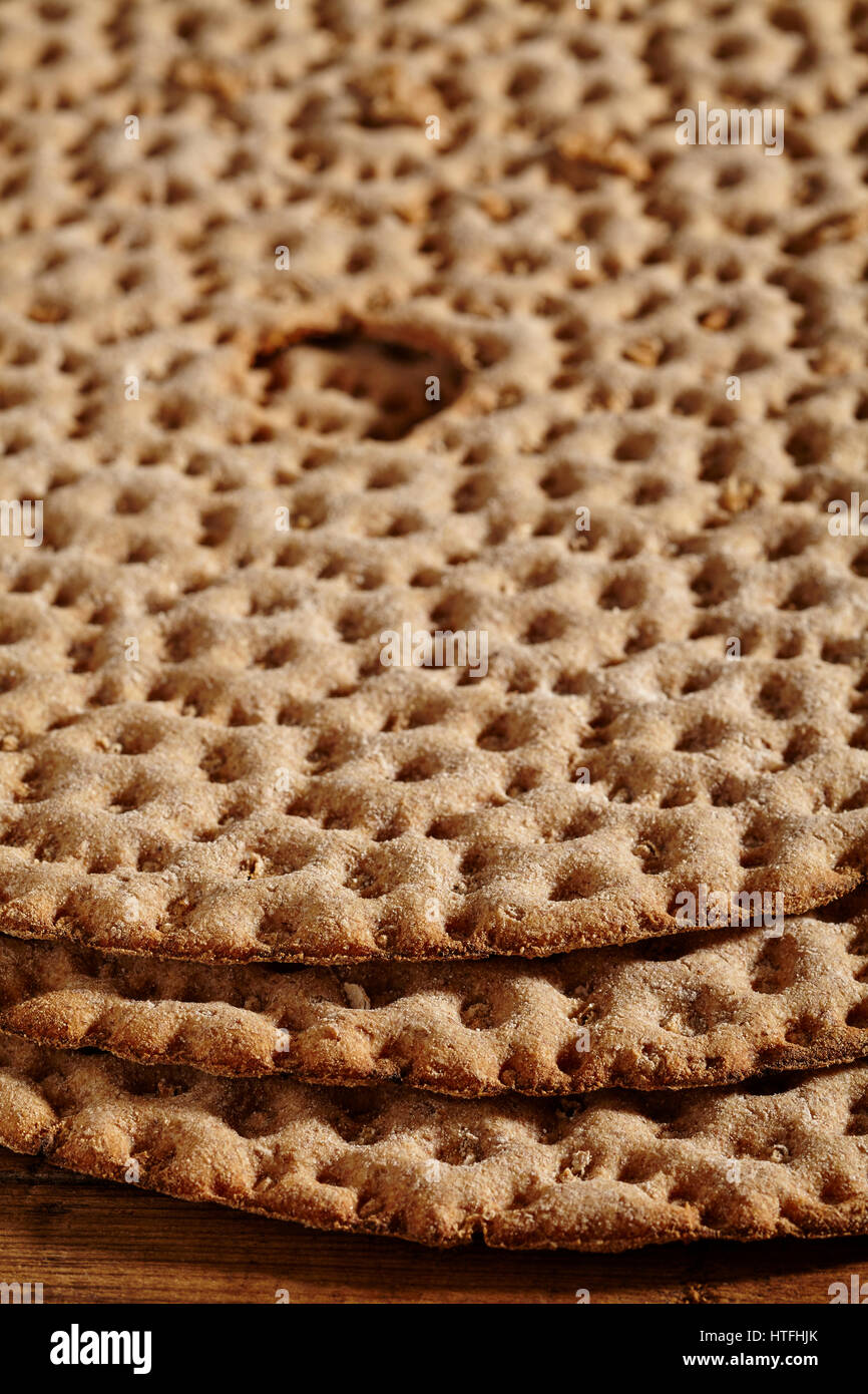 rounds of whole grain, Swedish crispbread, called knockebrod Stock ...