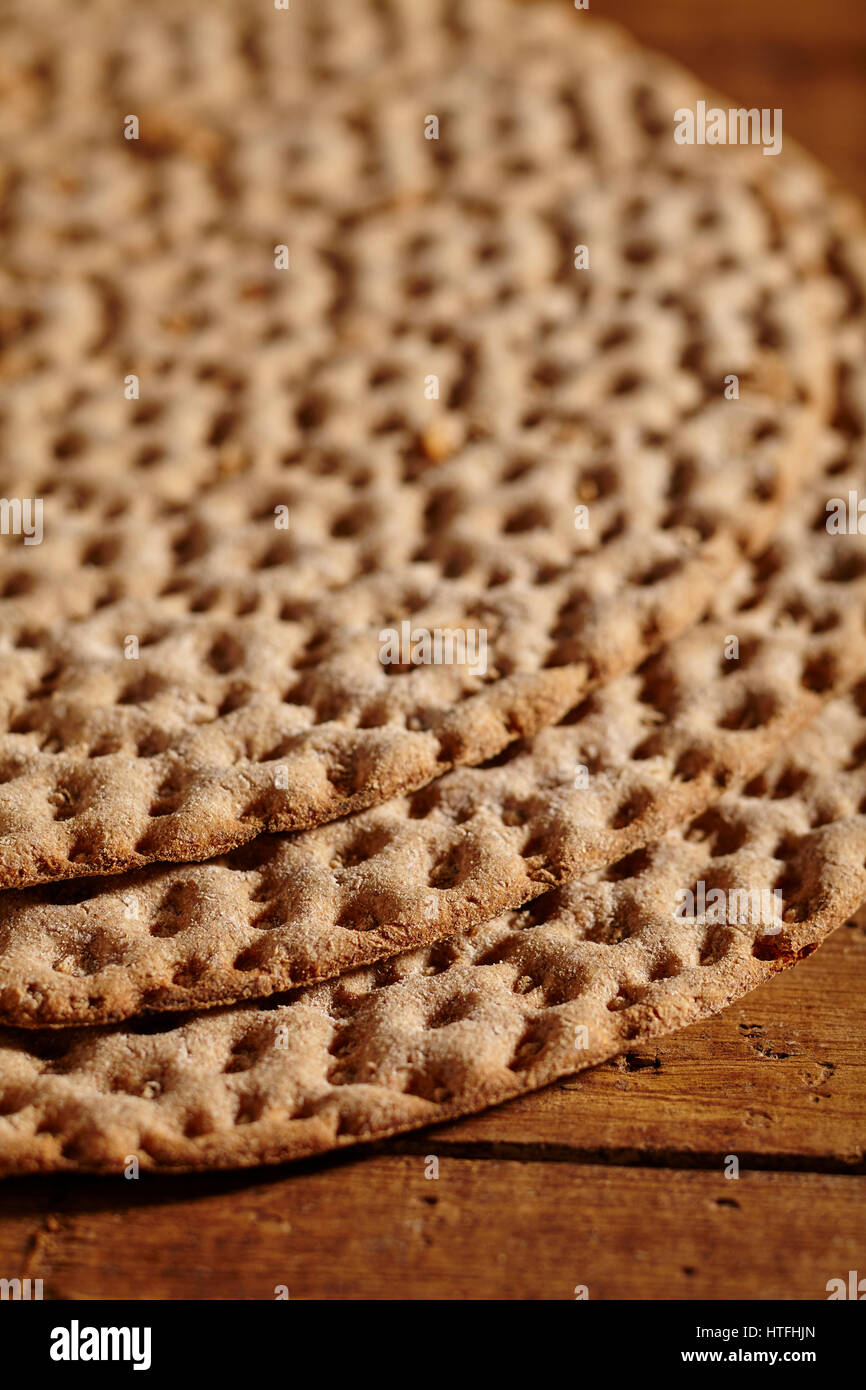 rounds of whole grain, Swedish crispbread, called knockebrod Stock ...