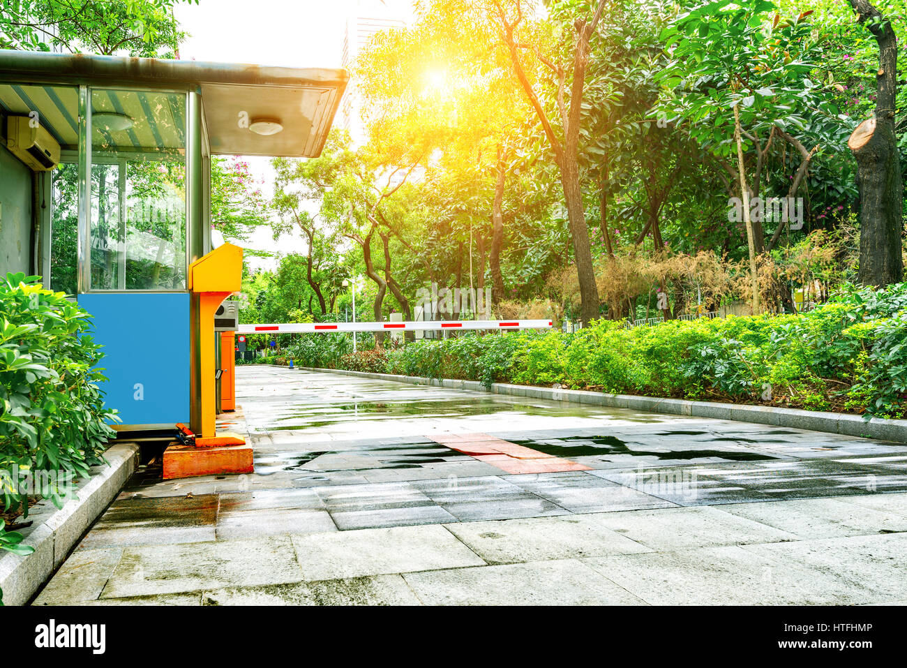 Parking entrance fee booth Stock Photo - Alamy