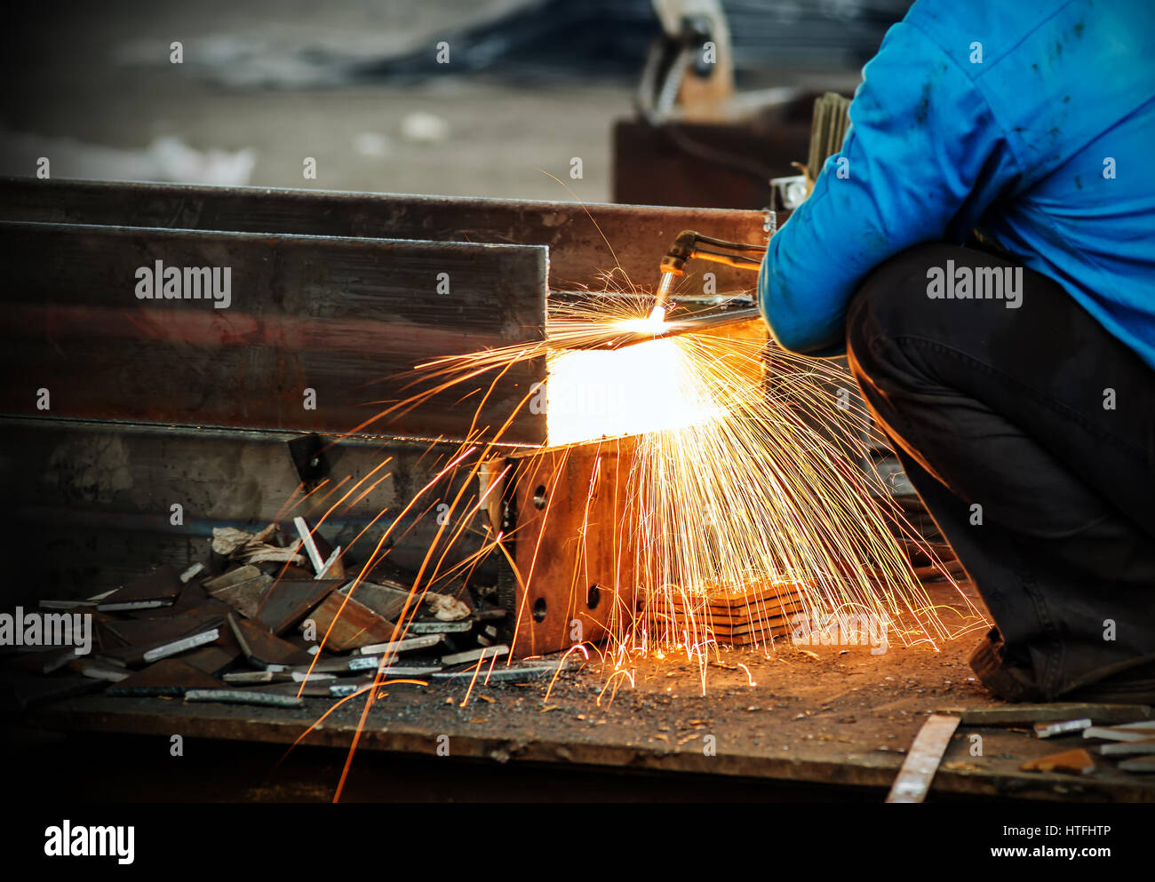 Workers at the construction site using a metal cutting torch Stock ...