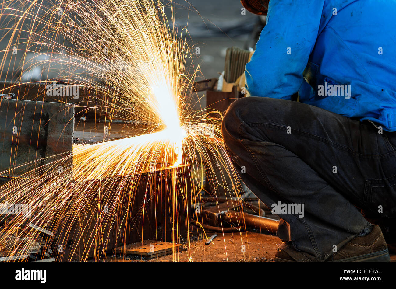 Workers at the construction site using a metal cutting torch Stock ...
