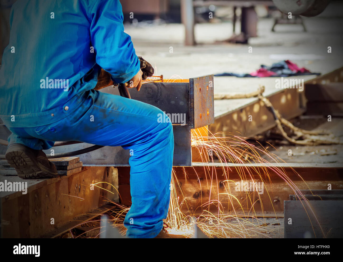 Workers at the construction site using a metal cutting torch Stock ...