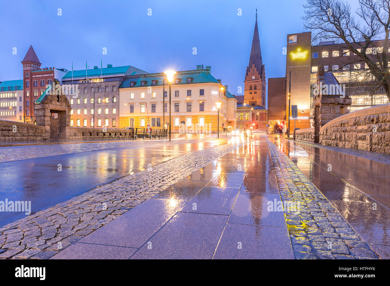 Malmo Cityscape downtown at night twilight in Sweden Stock Photo - Alamy