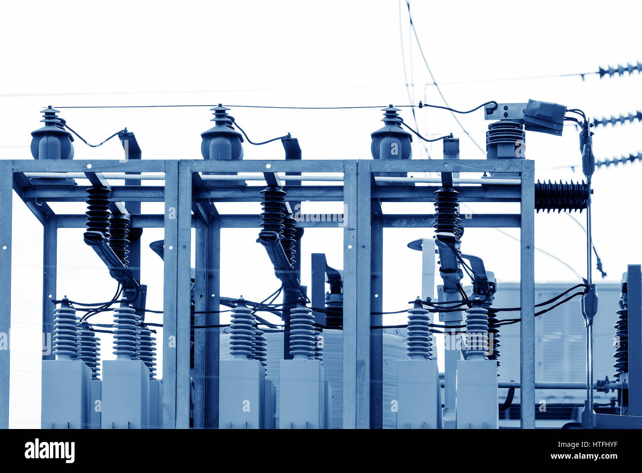 Substation equipment and lines and pylons Stock Photo - Alamy