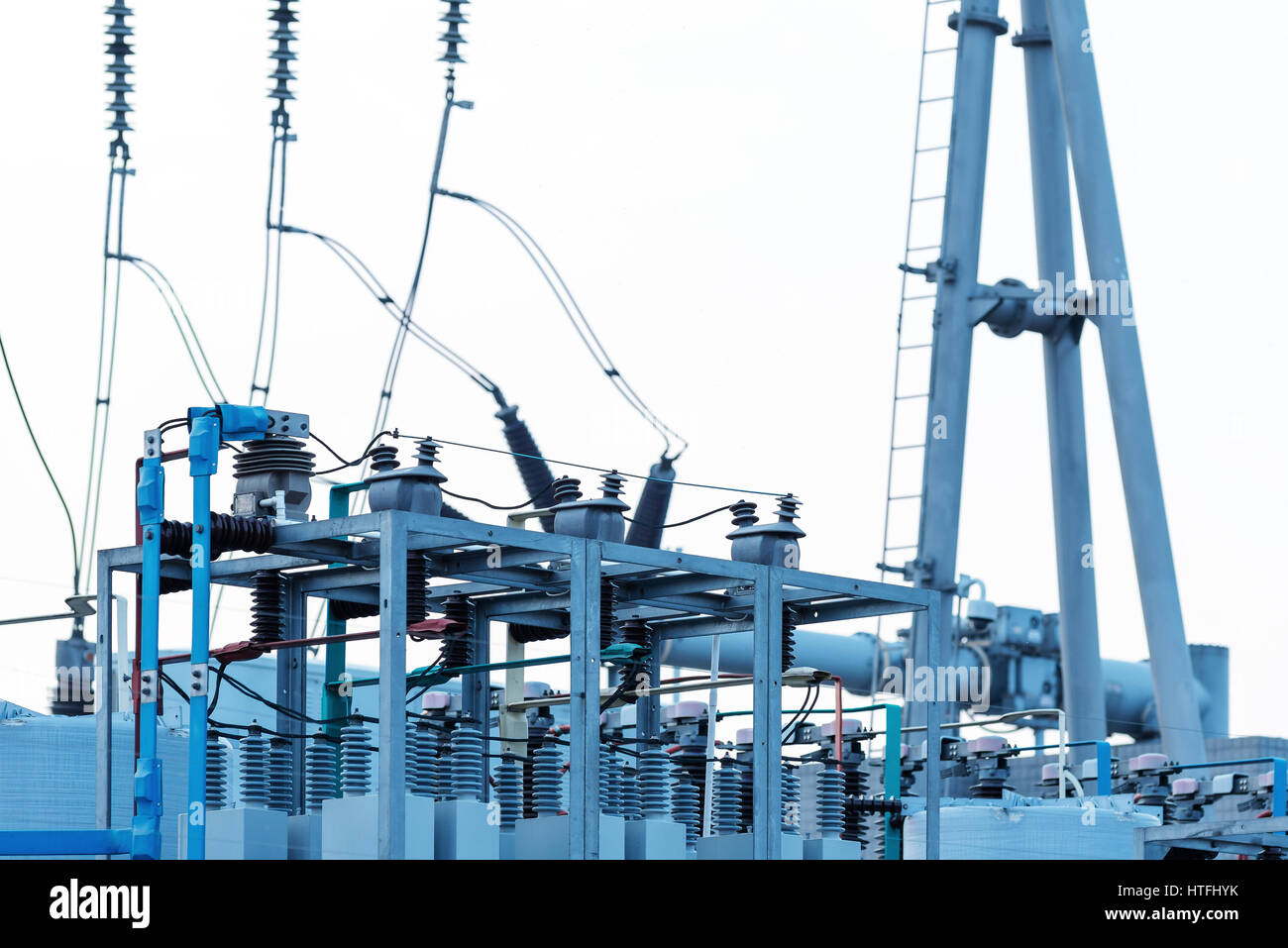 Substation equipment and lines and pylons Stock Photo - Alamy