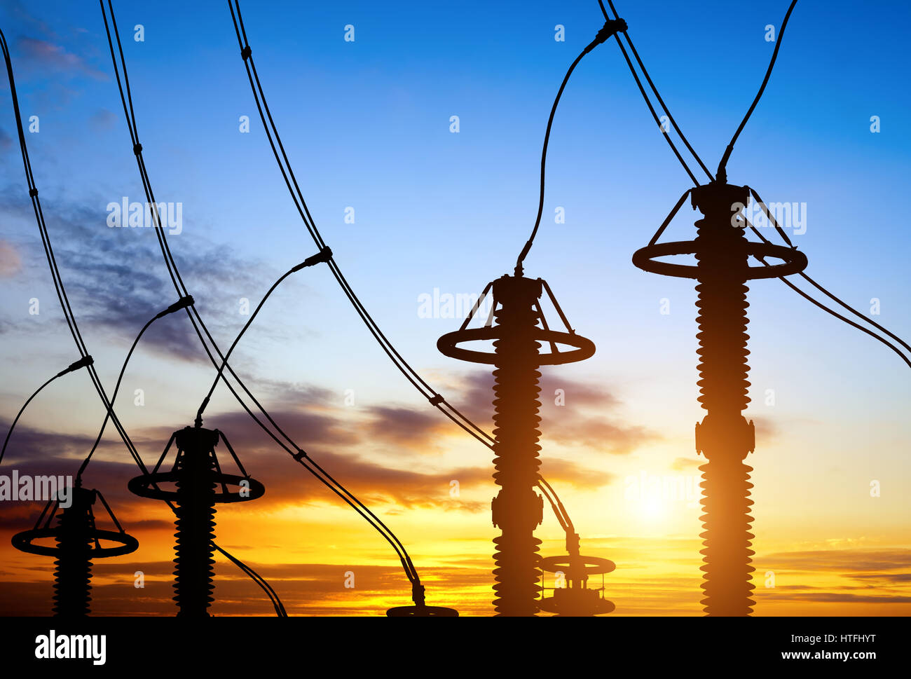 Substation equipment and lines and pylons Stock Photo - Alamy