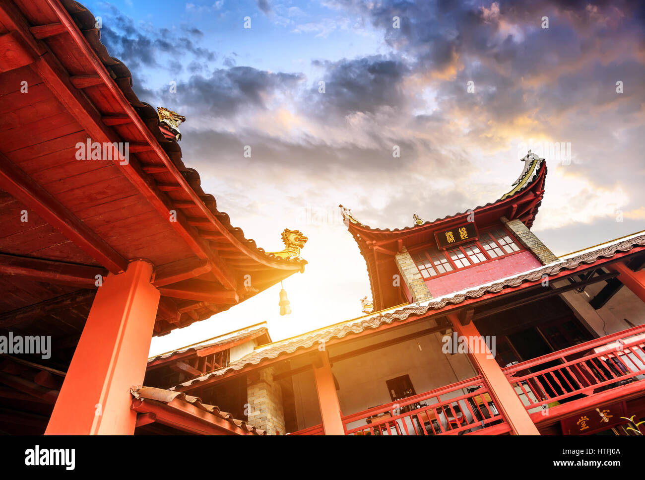 Ancient Chinese temples, dusk landscape Stock Photo - Alamy