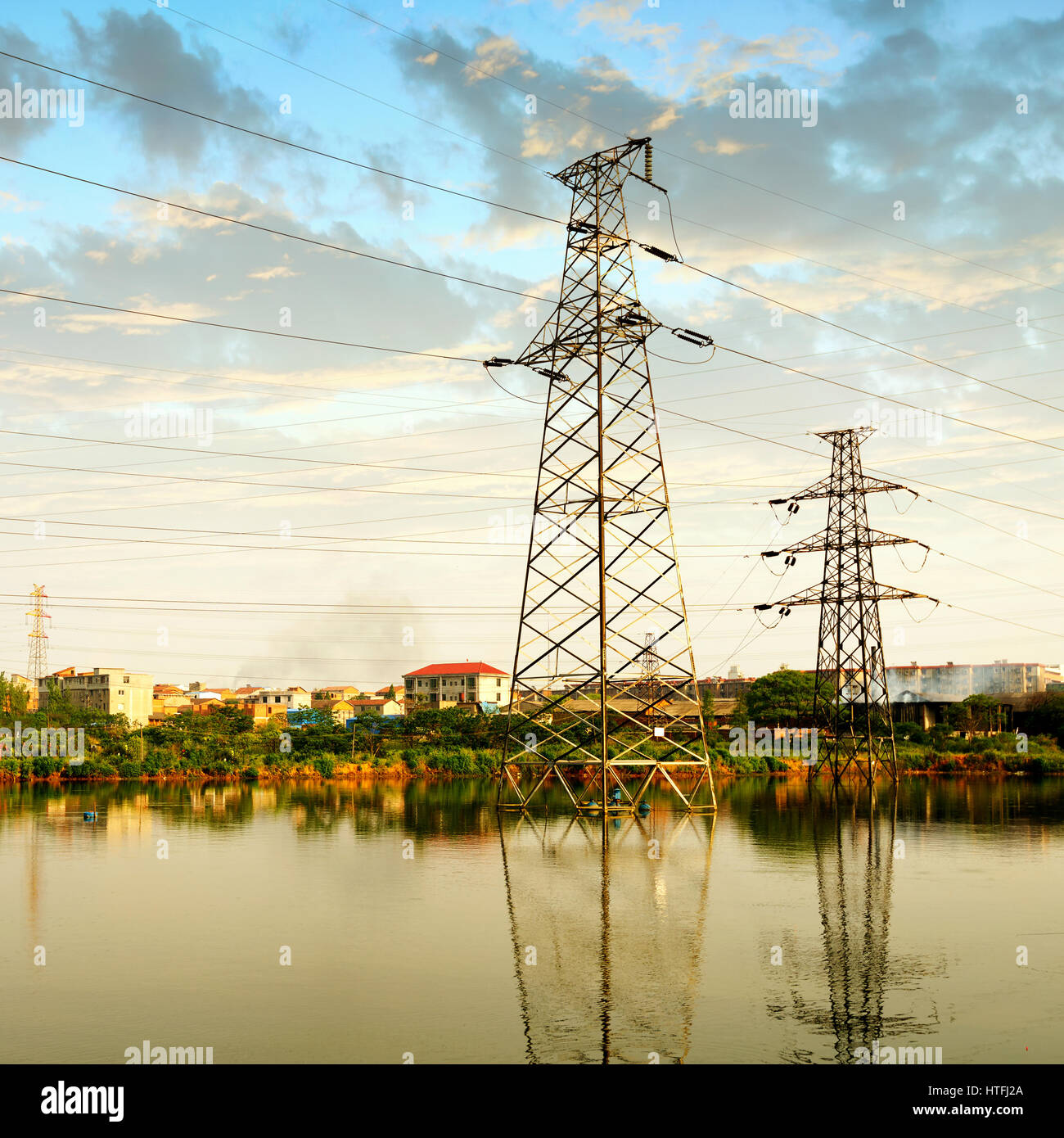 high voltage post.High-voltage tower sky background Stock Photo - Alamy