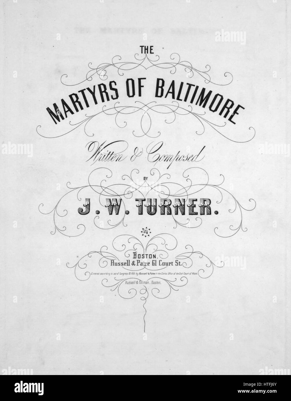 Sheet music cover image of the song 'The Martyrs of Baltimore', with ...