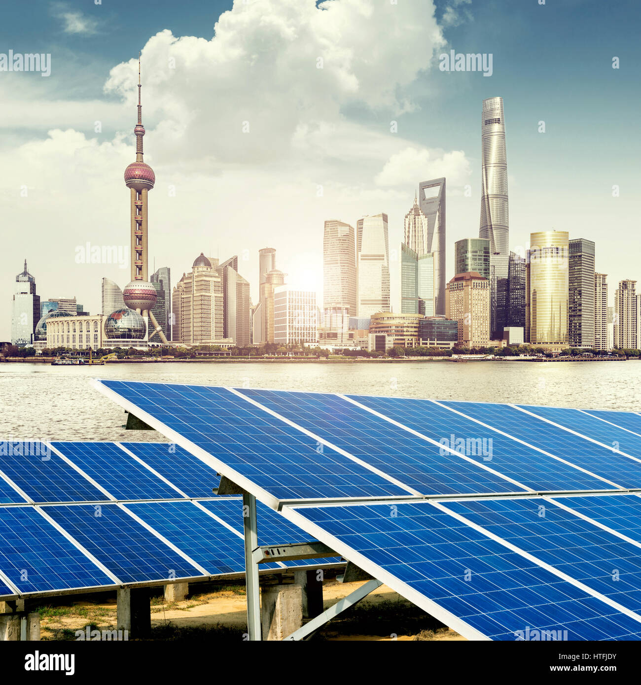 Urban background solar panels, Shanghai, China Stock Photo - Alamy