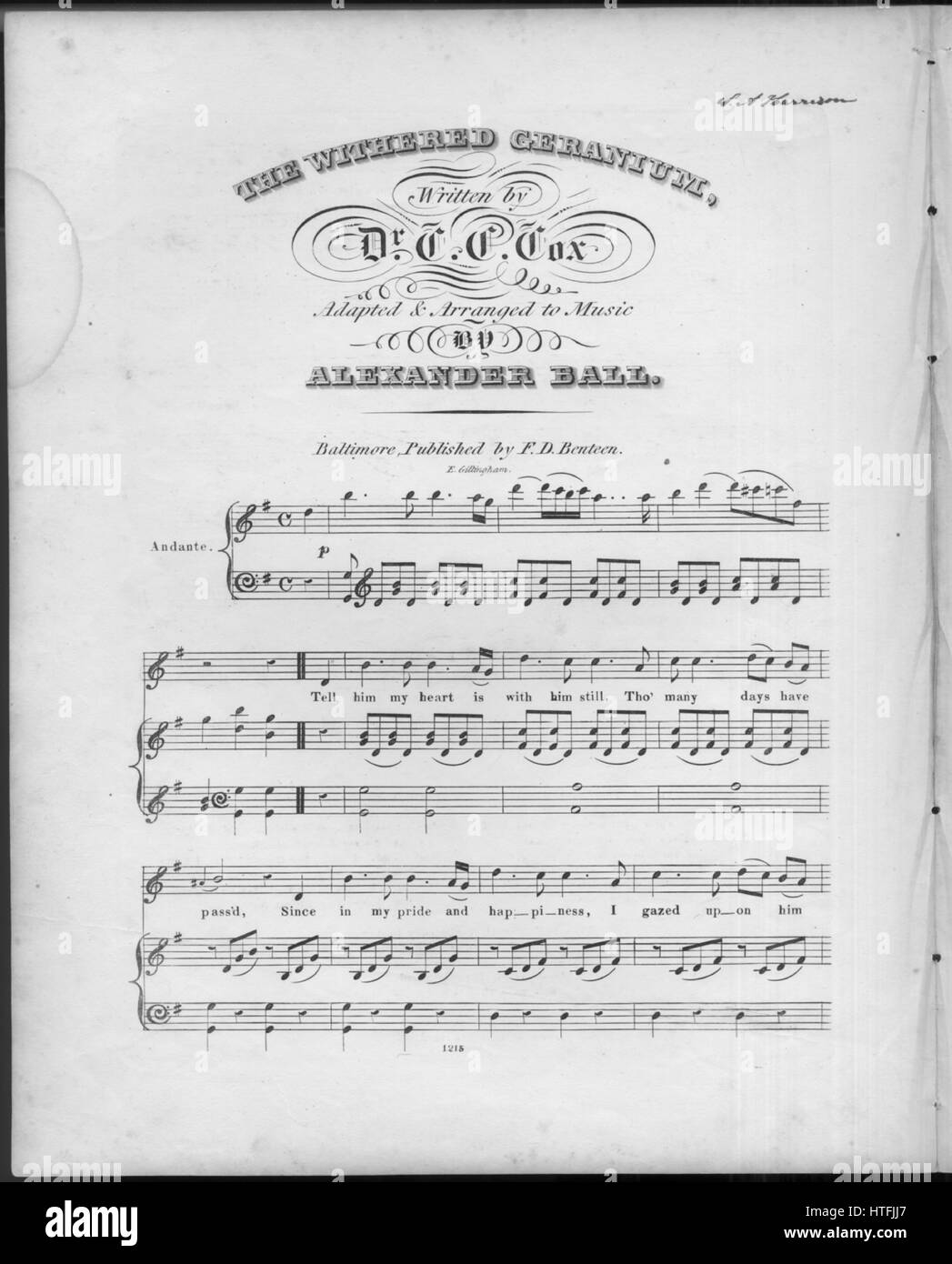 Sheet music cover image of the song 'The Withered Geranium', with ...