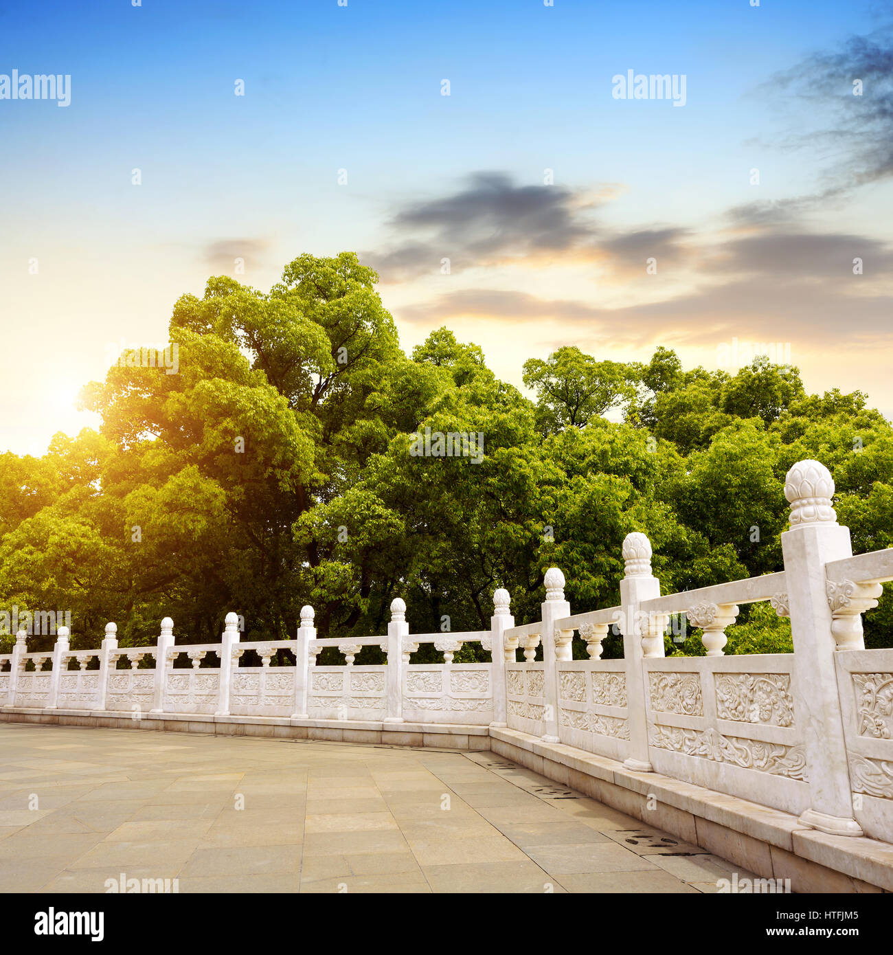 White marble fence in Hangzhou, China, classical architecture Stock ...