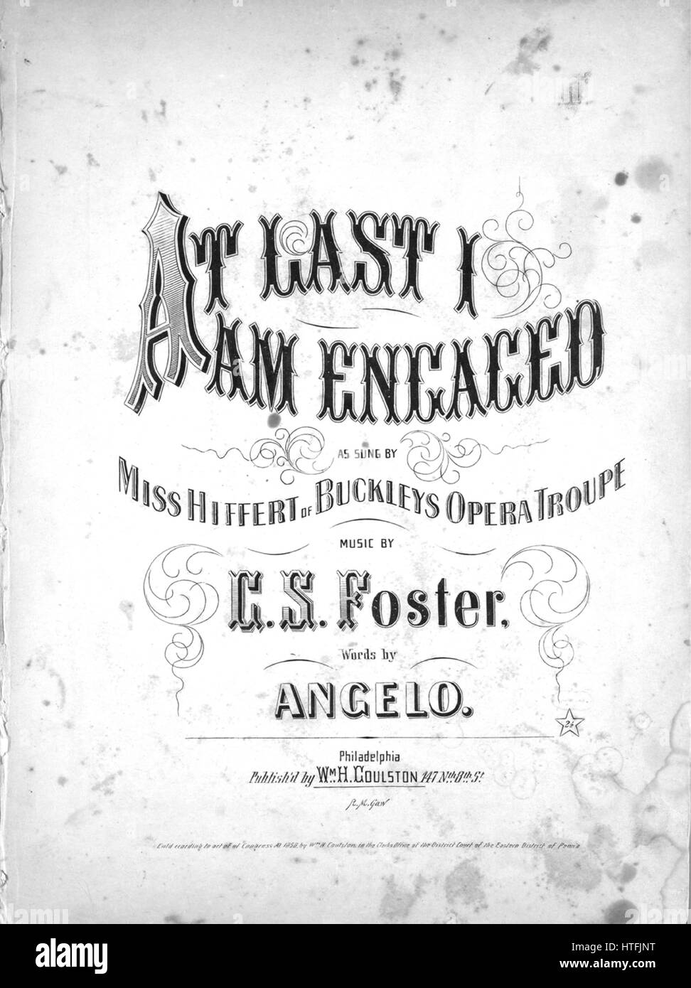 Sheet music cover image of the song 'At Last I Am Engaged', with ...