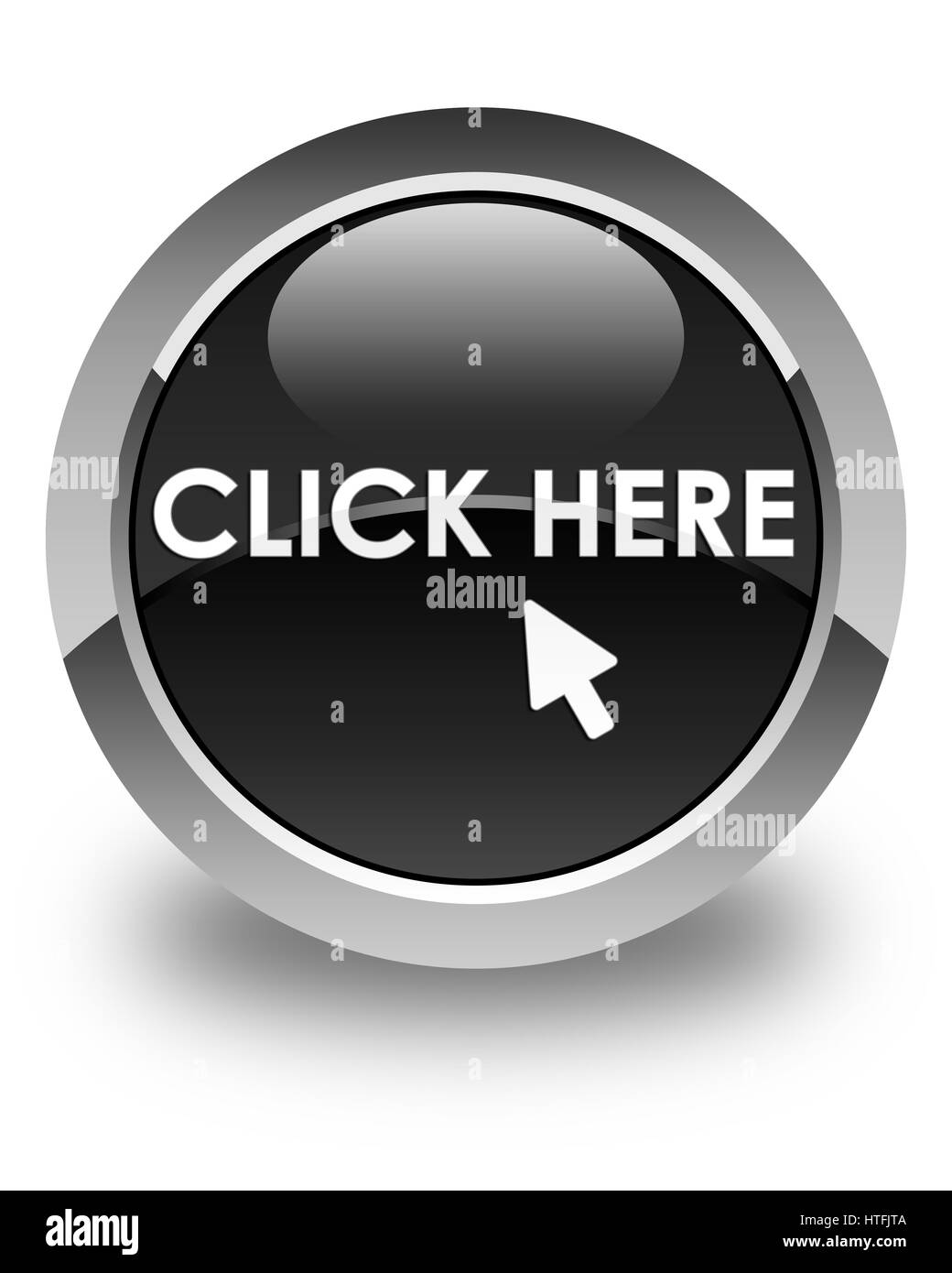 Click here isolated on glossy black round button abstract illustration ...