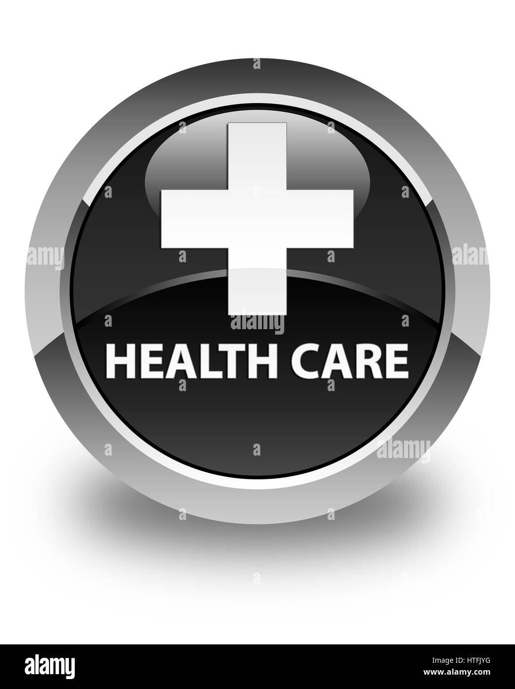 Health care (plus sign) isolated on glossy black round button abstract ...