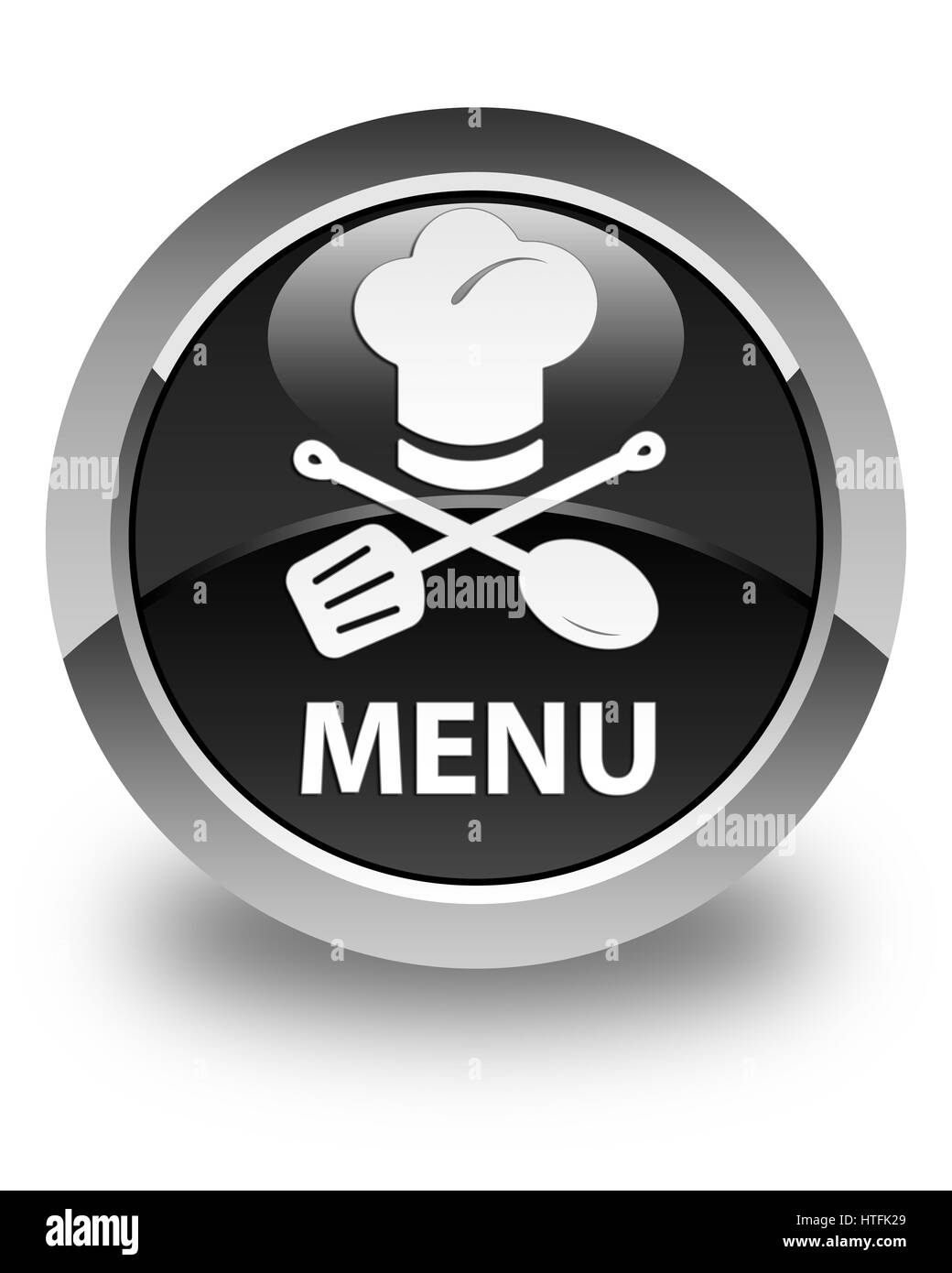 Menu (restaurant icon) isolated on glossy black round button abstract ...