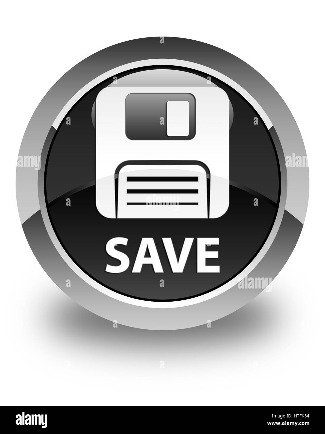 Save (floppy disk icon) isolated on glossy black round button abstract ...