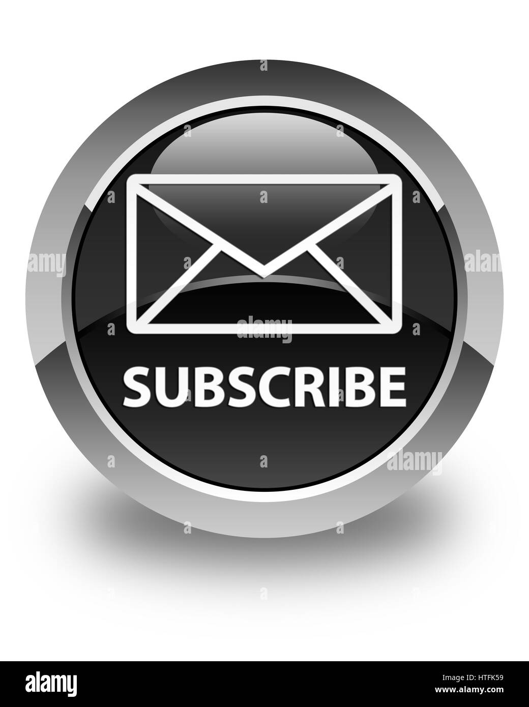 Subscribe (email icon) isolated on glossy black round button abstract ...