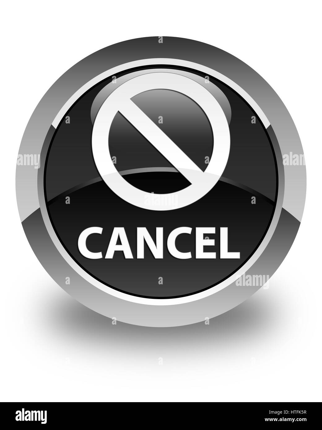 Cancel (prohibition sign icon) isolated on glossy black round button ...