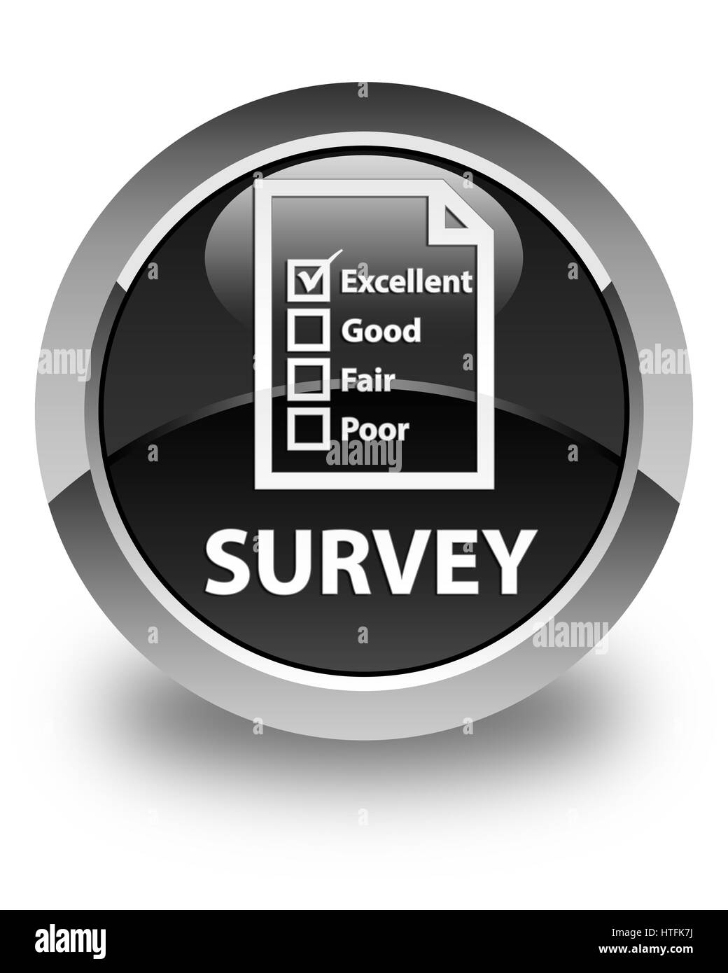 Survey (questionnaire icon) isolated on glossy black round button ...