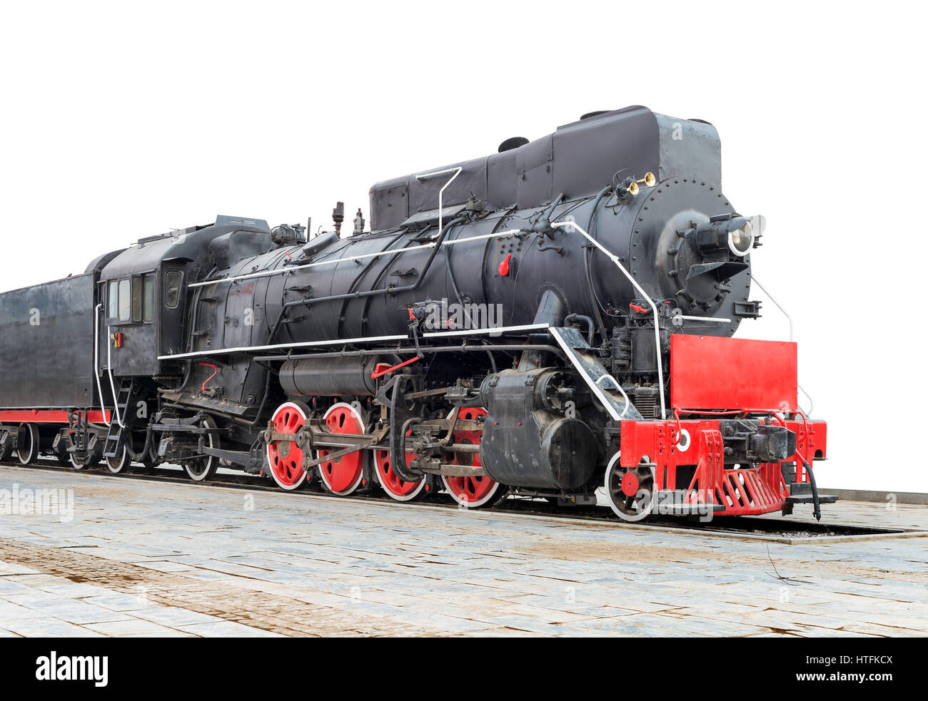 Isolated on a white background antique steam train, with the path of ...