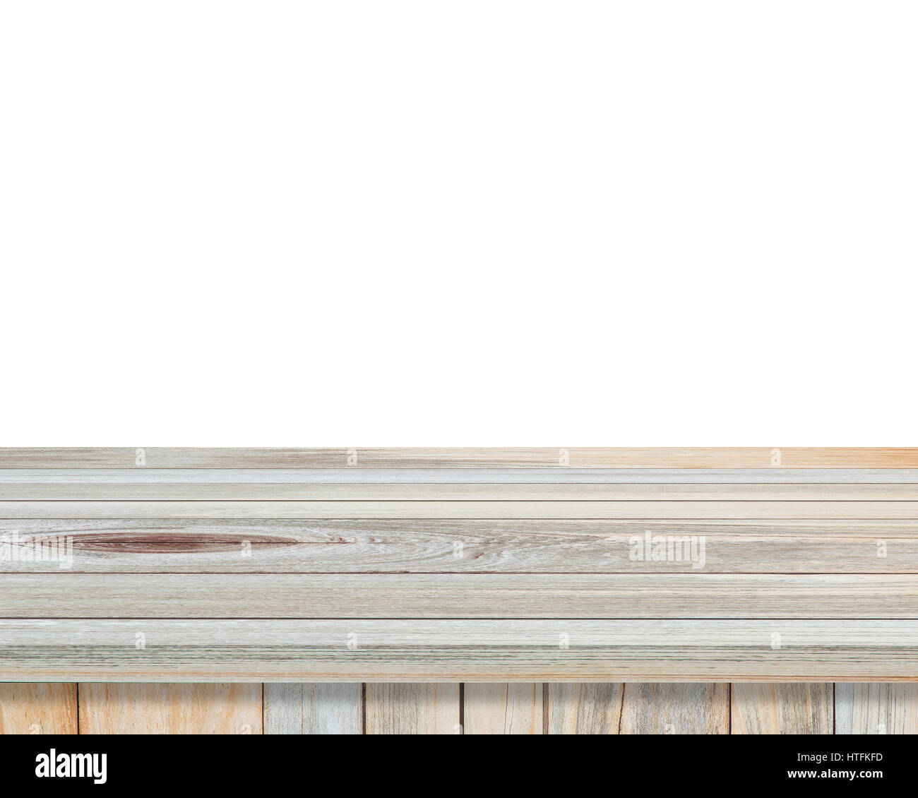 Empty wooden table top isolated on white background for product display ...