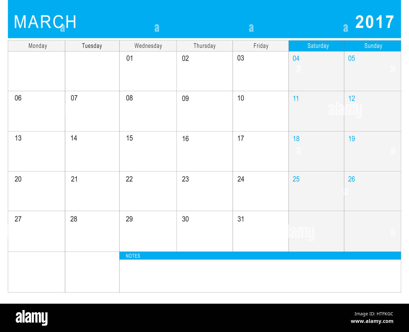 2017 March calendar (or desk planner) with notes Stock Photo - Alamy