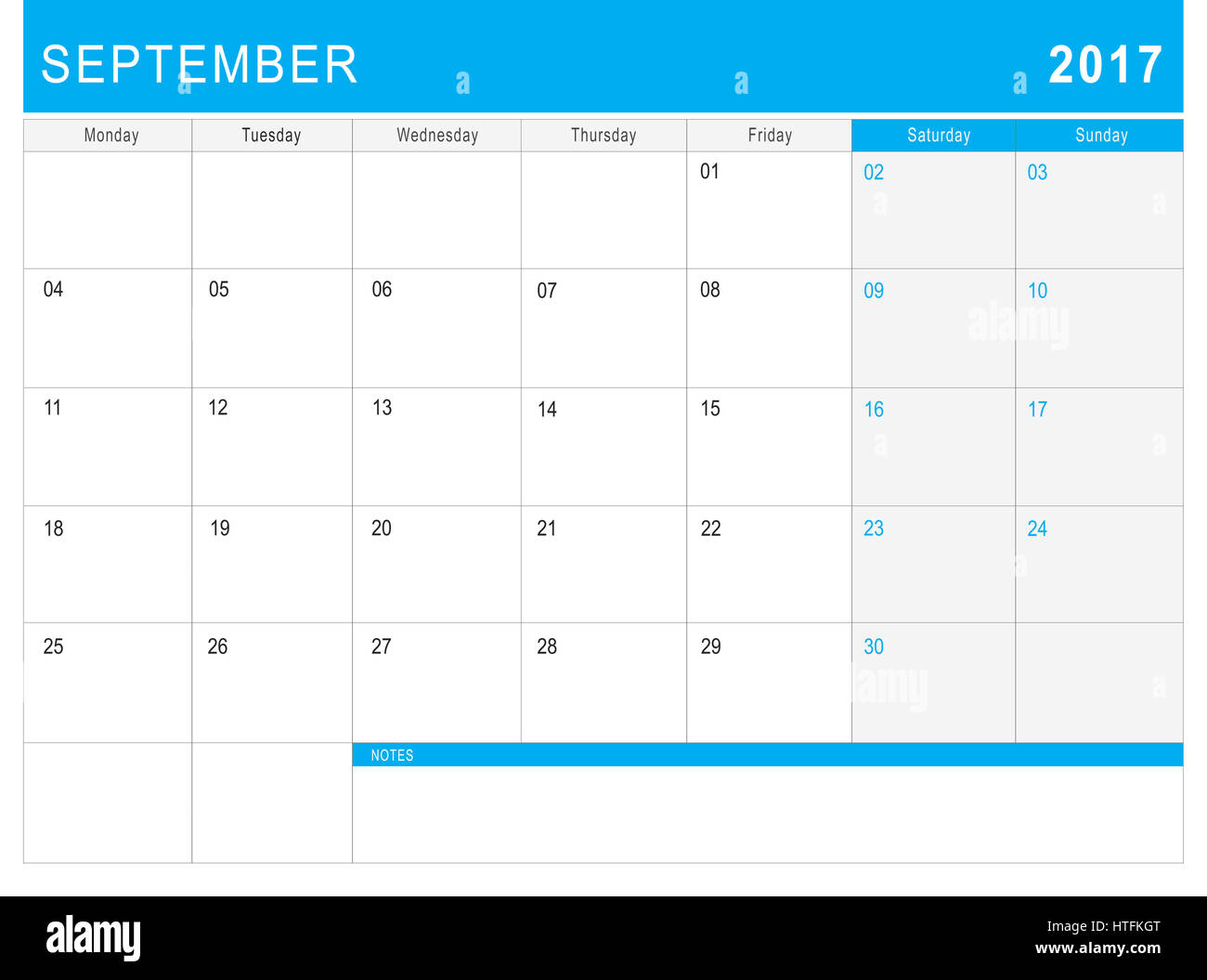 2017 September calendar (or desk planner) with notes Stock Photo - Alamy