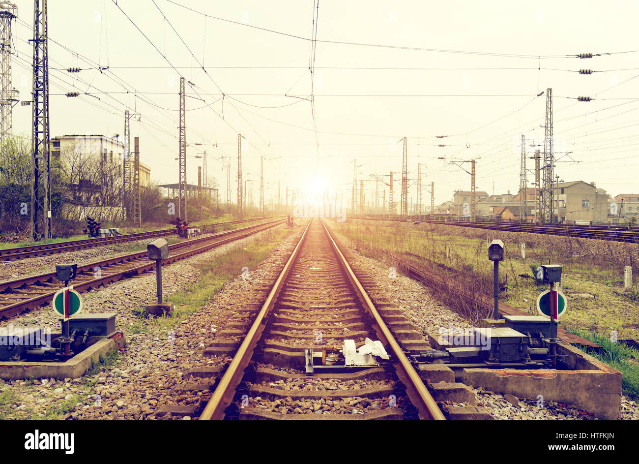 Railroad tracks in perspective Stock Photo - Alamy