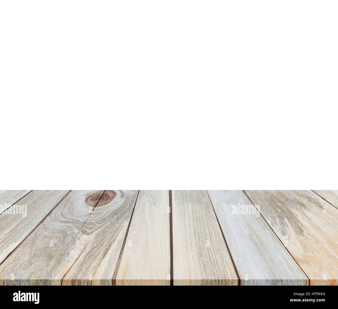 Empty wood table top isolated on white background for product display ...